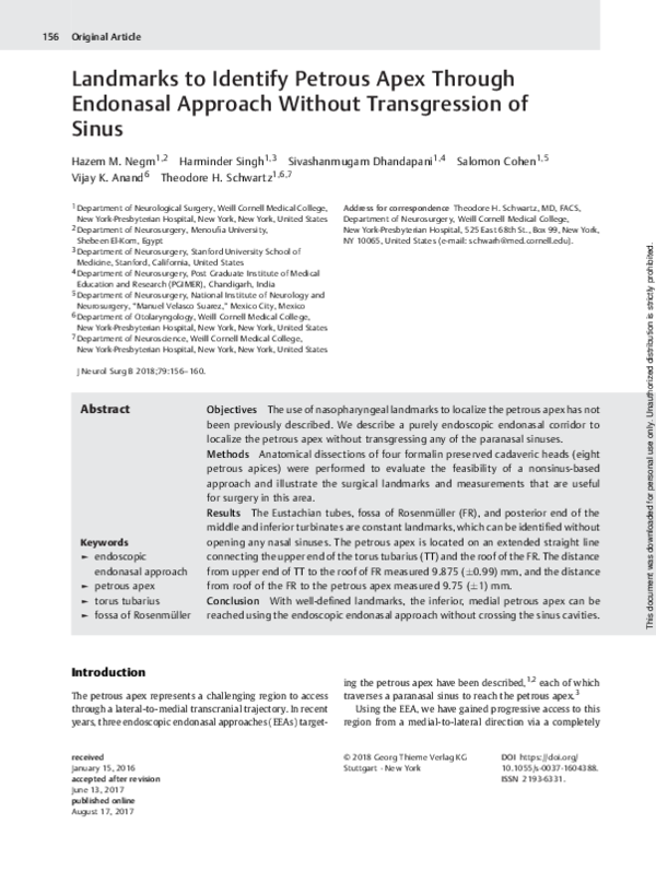 (PDF) Landmarks to Identify Petrous Apex Through Endonasal Approach ...