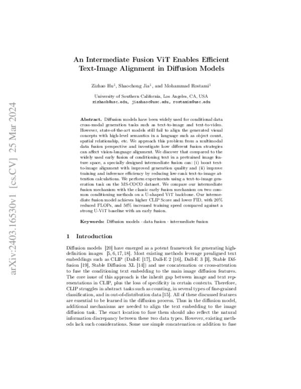 (PDF) An Intermediate Fusion ViT Enables Efficient Text-Image Alignment in Diffusion Models