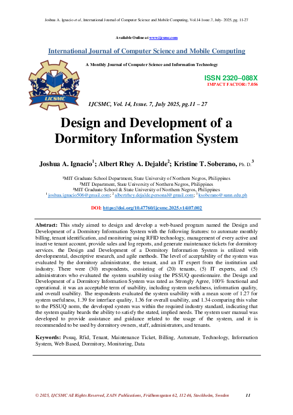 (PDF) Design and Development of a Dormitory Information System