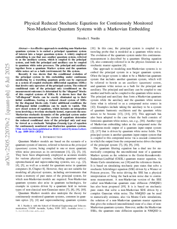 (PDF) Physical Reduced Stochastic Equations for Continuously Monitored Non-Markovian Quantum ...