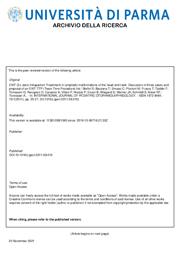 (PDF) EXIT (Ex utero Intrapartum Treatment) in lymphatic malformations ...