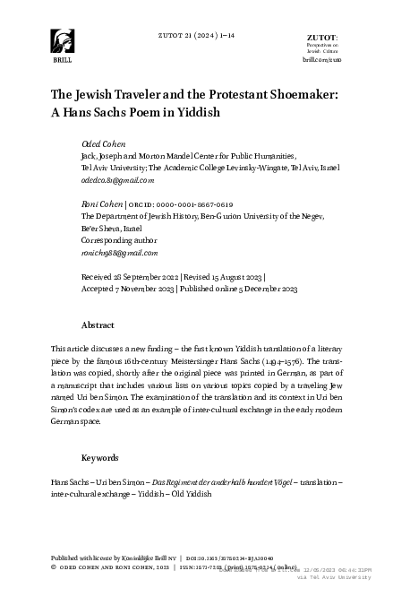 (PDF) The Jewish Traveler and the Protestant Shoemaker: A Hans Sachs ...