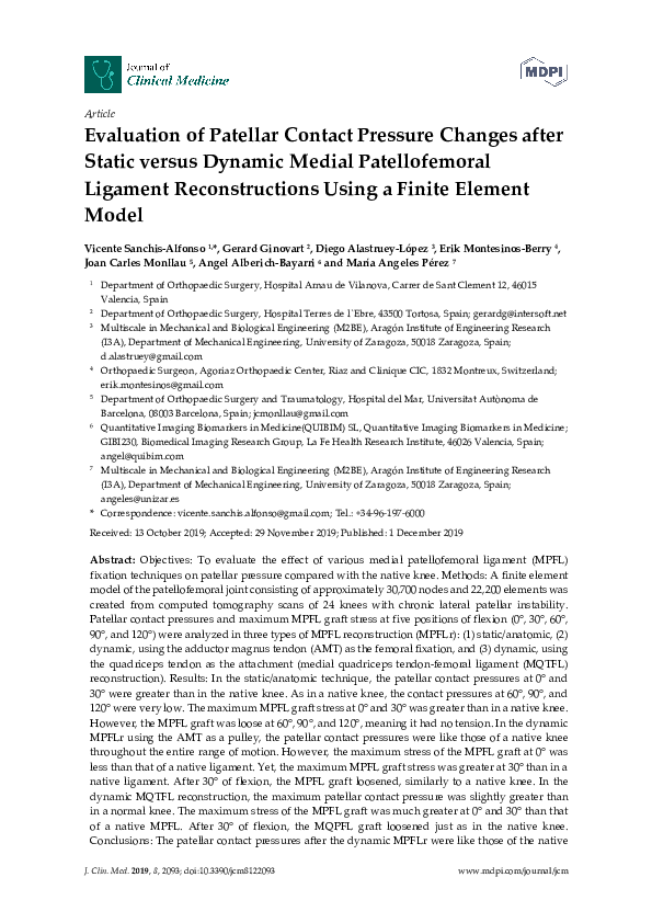 (PDF) Evaluation of Patellar Contact Pressure Changes after Static ...