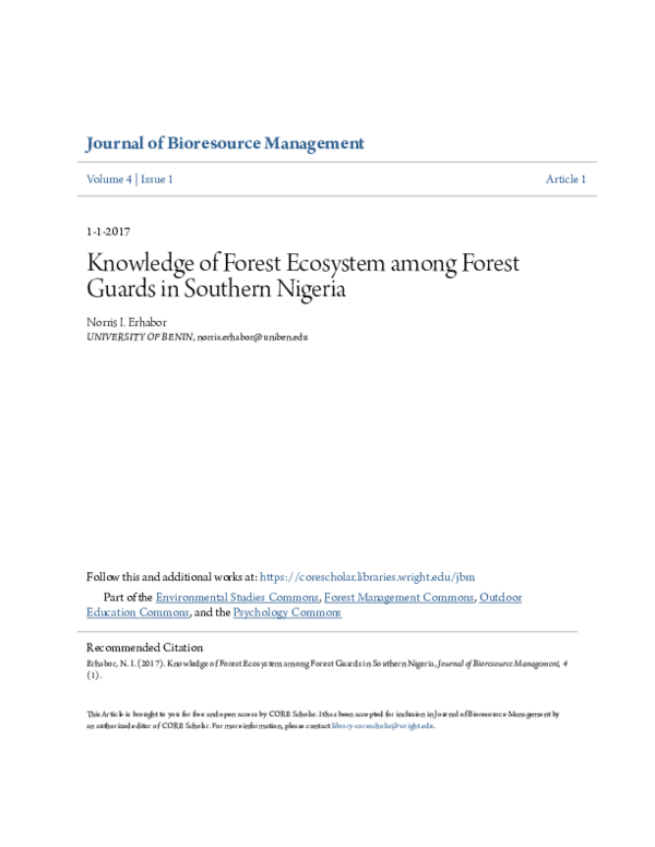 (PDF) Knowledge of Forest Ecosystem among Forest Guards in Southern Nigeria