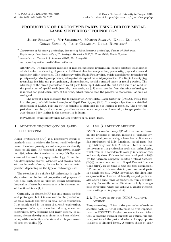 (PDF) Production of Prototype Parts Using Direct Metal Laser Sintering ...