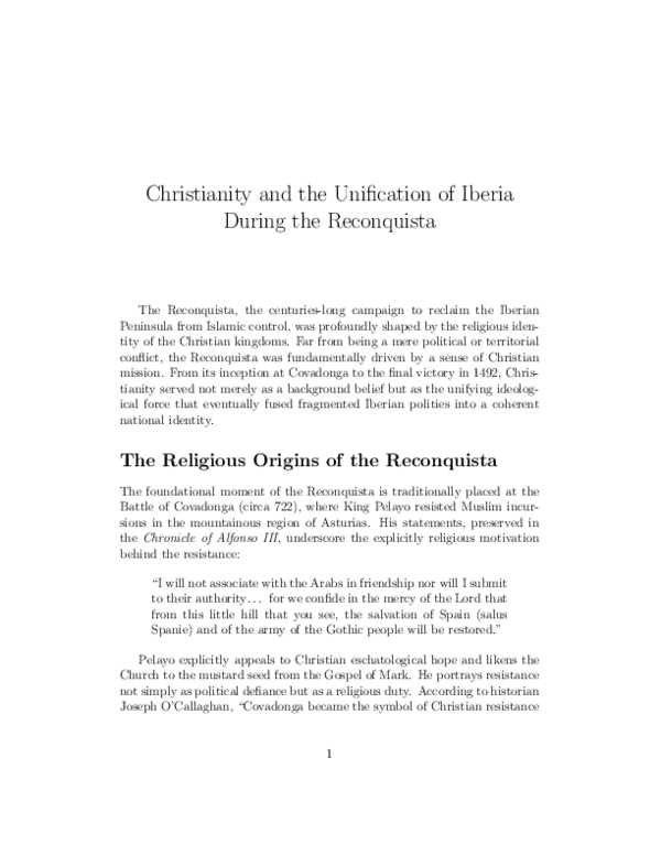 (PDF) Christianity and the Unification of Iberia During the Reconquista