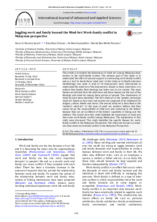 (PDF) Juggling work and family beyond the Mind-Set: Work-family ...
