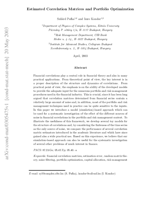 (PDF) Estimated correlation matrices and portfolio optimization