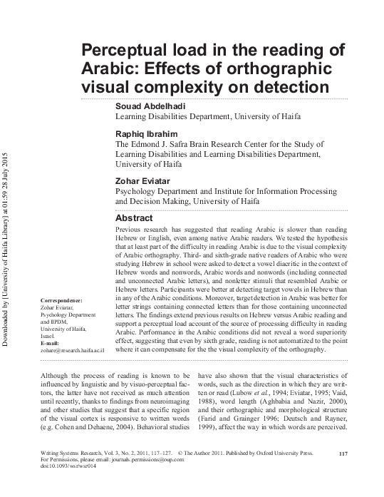 (PDF) Perceptual load in the reading of Arabic: Effects of orthographic ...
