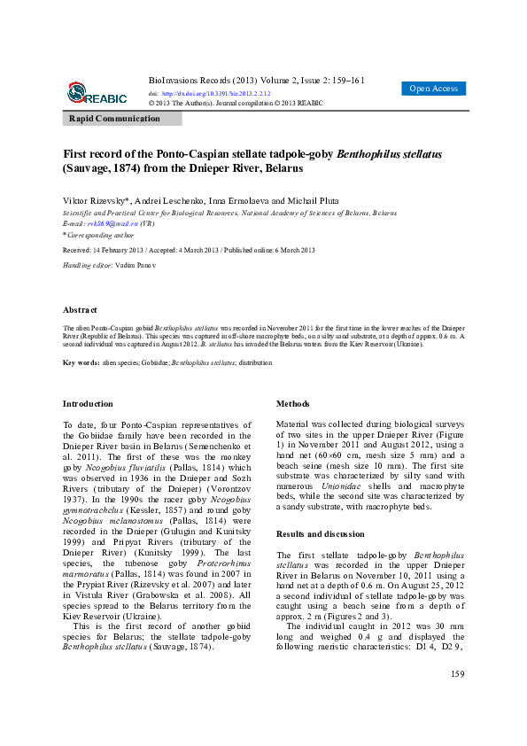 (PDF) First record of the Ponto-Caspian stellate tadpole-goby ...