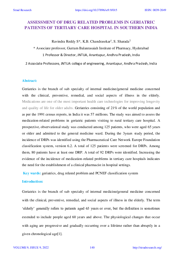 (PDF) ASSESSMENT OF DRUG RELATED PROBLEMS IN GERIATRIC PATIENTS OF ...