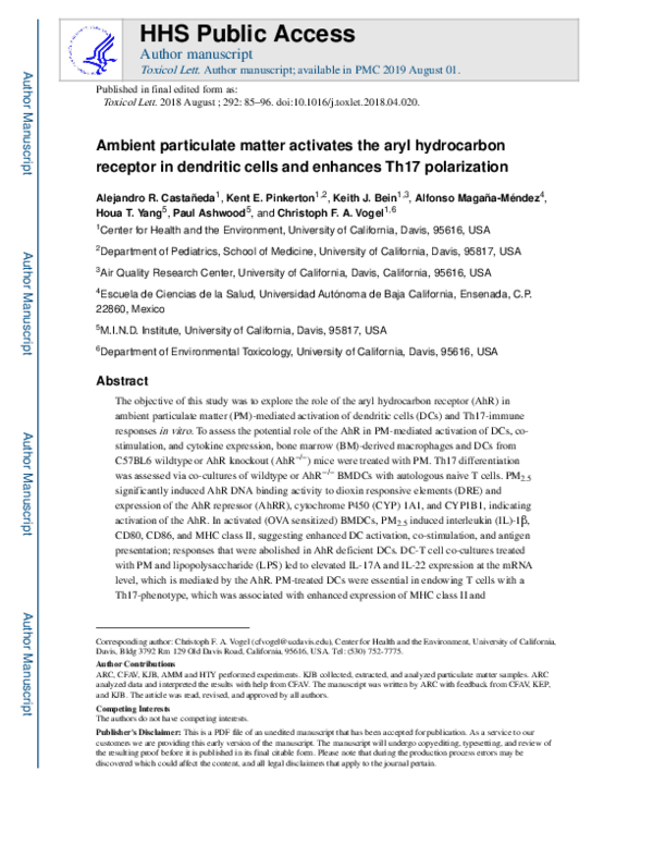 (PDF) Ambient particulate matter activates the aryl hydrocarbon ...