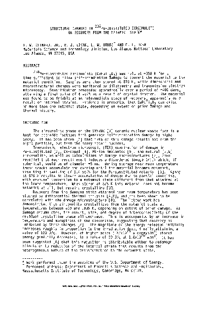 (PDF) Structural Changes in 238Pu-Substituted Zirconolite on Recovery ...