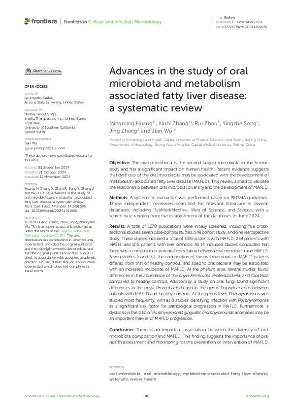 (PDF) Advances in the study of oral microbiota and metabolism ...