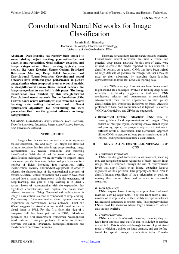 (PDF) Convolutional Neural Networks for Image Classification