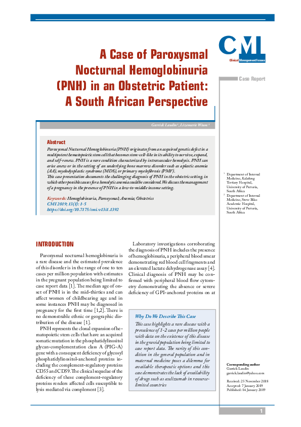 (PDF) A Case of Paroxysmal Nocturnal Hemoglobinuria (PNH) in an ...