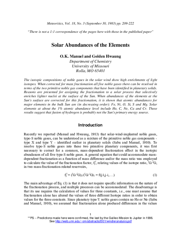 (PDF) Solar Abundances of the Chemical Elements