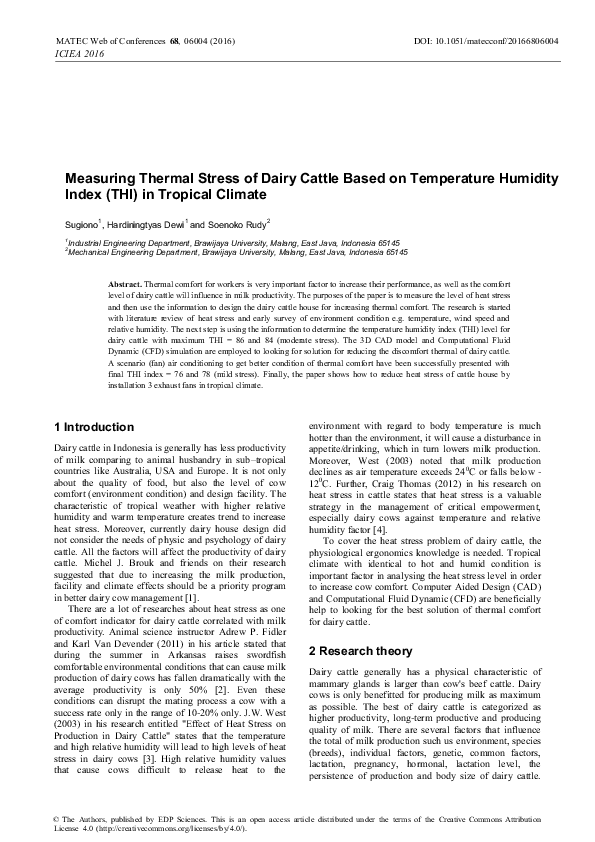 (PDF) Measuring Thermal Stress of Dairy Cattle Based on Temperature ...