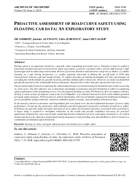 (PDF) Proactive assessment of road curve safety using floating car data ...