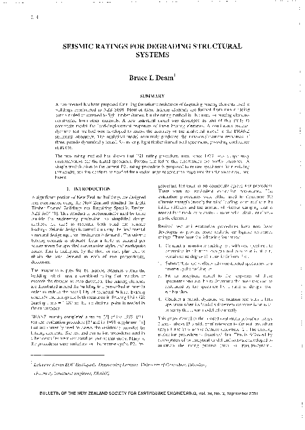 (PDF) Seismic ratings for degrading structural systems