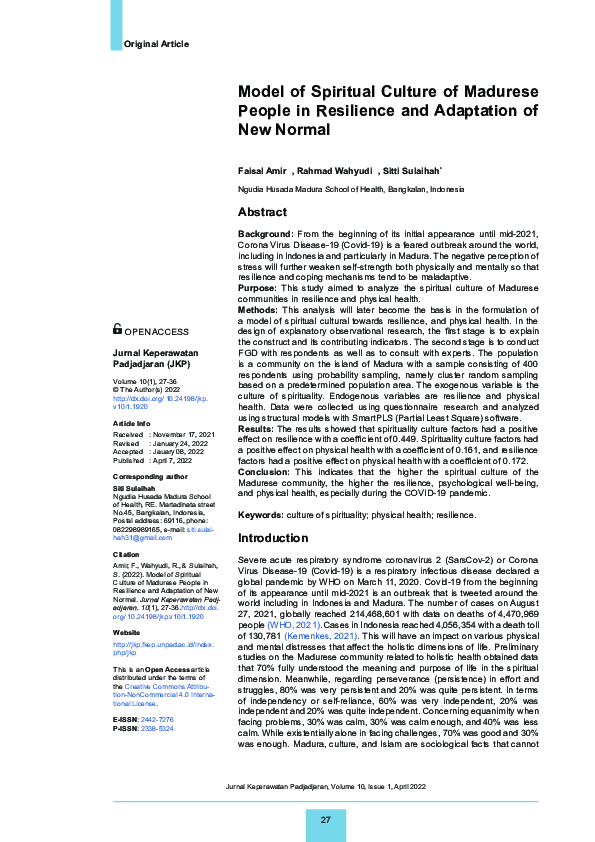 (PDF) Model of Spiritual Culture of Madurese People in Resilience and ...