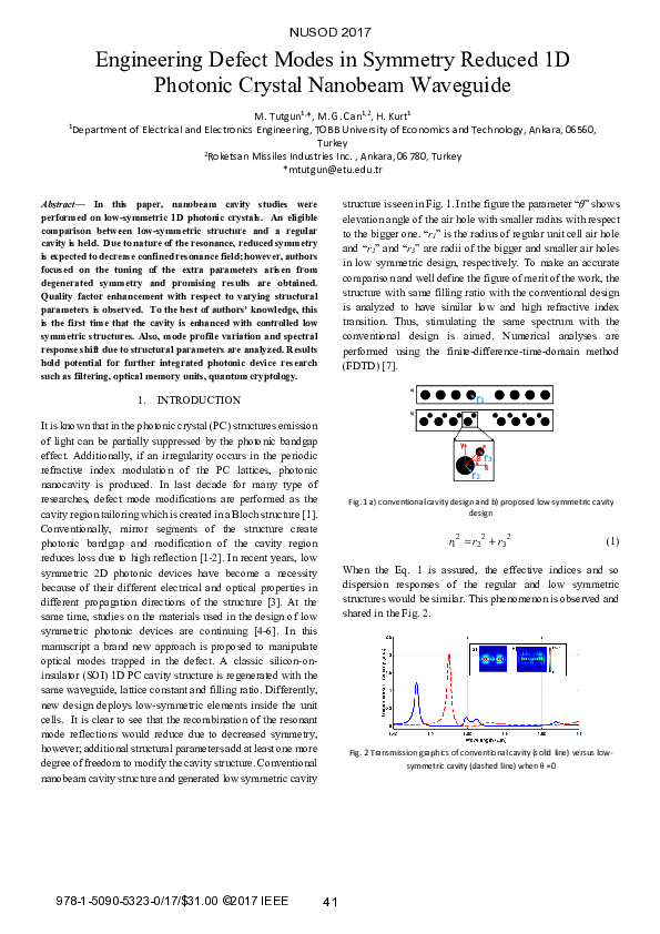 (PDF) Engineering defect modes in symmetry reduced 1D photonic crystal nanobeam waveguide