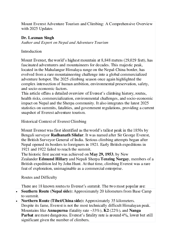 (PDF) Mount Everest Adventure Tourism and Climbing: A Comprehensive ...