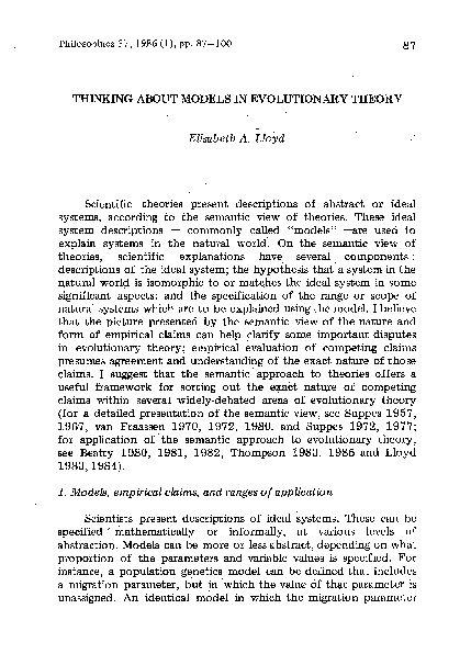 (PDF) Thinking about Models in Evolutionary Theory