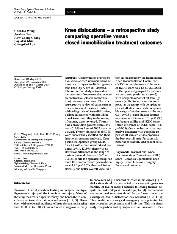 (PDF) Knee dislocations?a retrospective study comparing operative ...