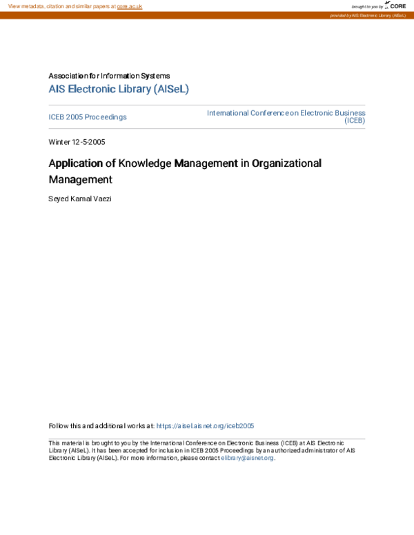 (PDF) Application of Knowledge Management in Organizational Management