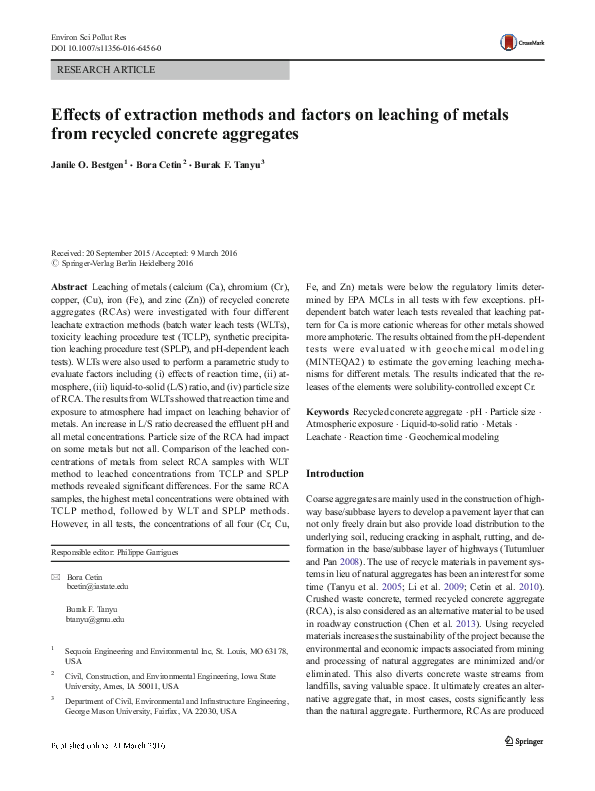 (PDF) Effects of extraction methods and factors on leaching of metals ...