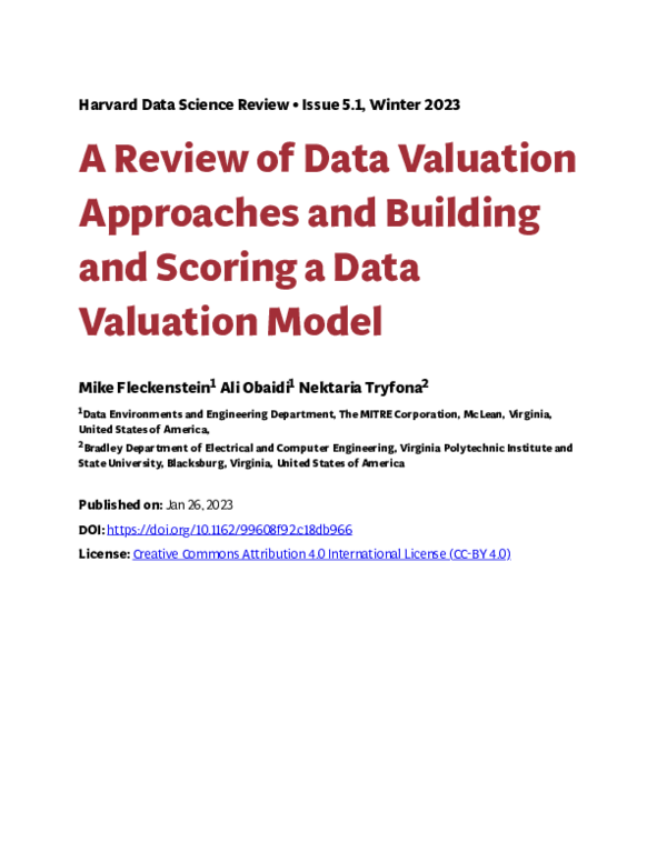 (PDF) A Review of Data Valuation Approaches and Building and Scoring a ...
