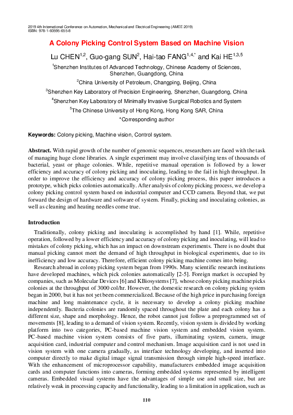 (PDF) A Colony Picking Control System Based on Machine Vision