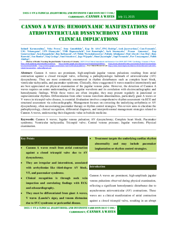 (PDF) Cannon A Waves Atrioventricular Dyssynchrony and Their Clinical ...