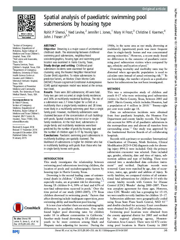 (PDF) Spatial analysis of paediatric swimming pool submersions by ...