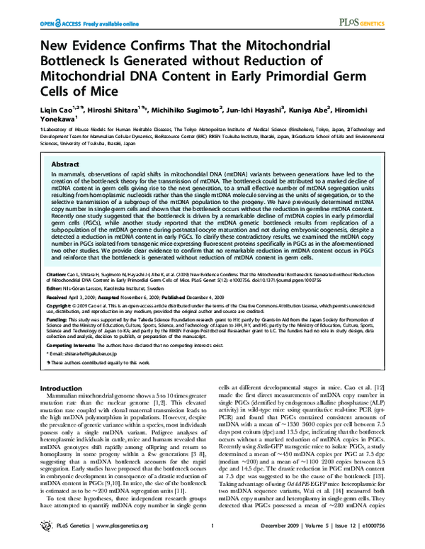 (PDF) New Evidence Confirms That the Mitochondrial Bottleneck Is ...