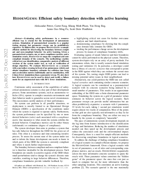 (PDF) HiddenGems: Efficient safety boundary detection with active learning