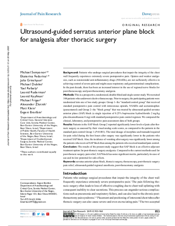 (PDF) Ultrasound-guided serratus anterior plane block for analgesia ...