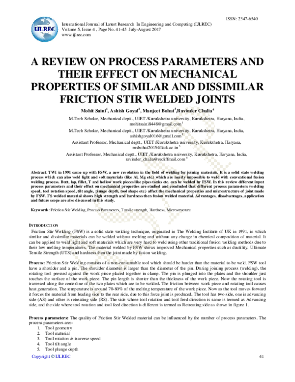 (PDF) A Review on Process Parameters and Their Effect on Mechanical ...