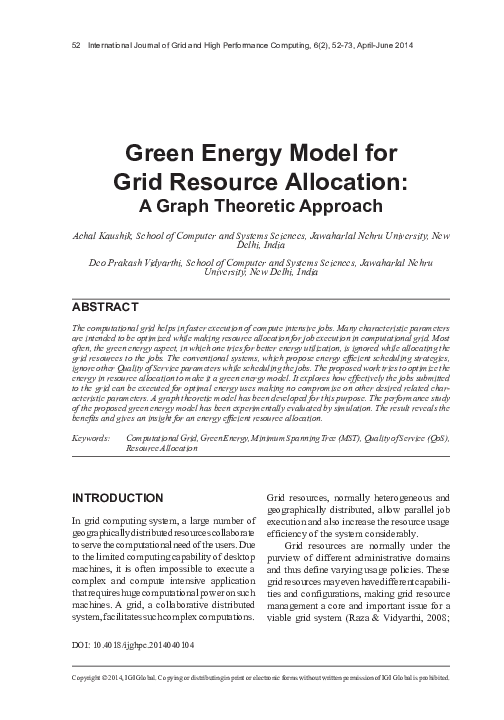 (PDF) Green Energy Model for Grid Resource Allocation