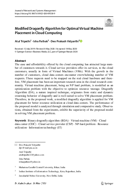 (PDF) Modified Dragonfly Algorithm for Optimal Virtual Machine Placement in Cloud Computing