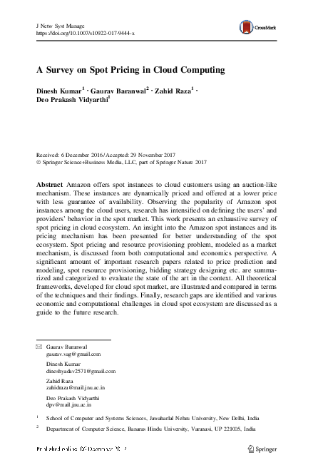 (PDF) A Survey on Spot Pricing in Cloud Computing