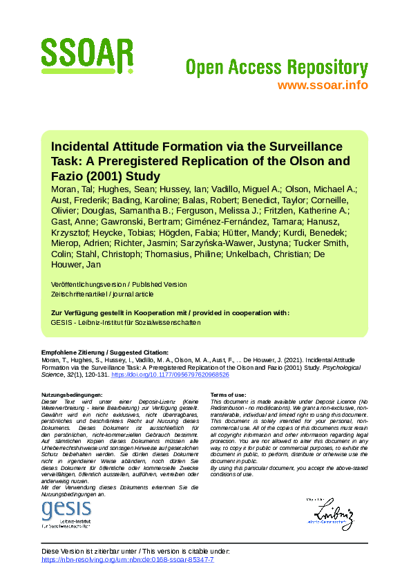 (PDF) Incidental Attitude Formation via the Surveillance Task: A Preregistered Replication of ...