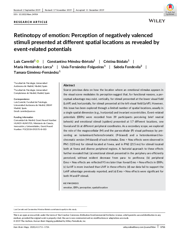 (PDF) Retinotopy of emotion: Perception of negatively valenced stimuli ...