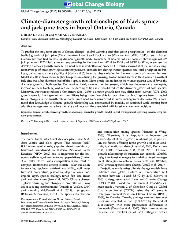 (PDF) Climate‐diameter growth relationships of black spruce and jack ...