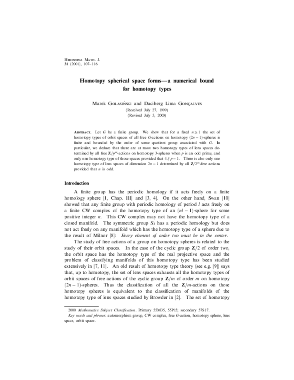 (PDF) Homotopy spherical space forms---a numerical bound for homotopy types