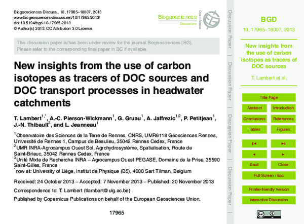 (PDF) New insights from the use of carbon isotopes as tracers of DOC ...