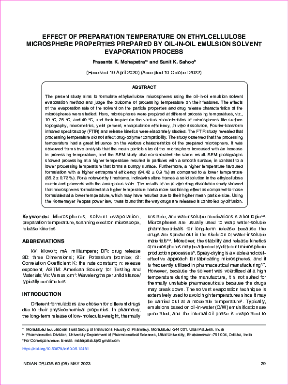 (PDF) Effect of Preparation Temperature on Ethylcellulose Microsphere ...