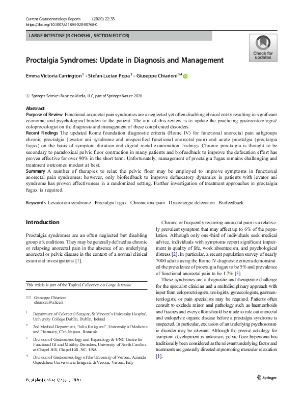 (PDF) Proctalgia Syndromes: Update in Diagnosis and Management