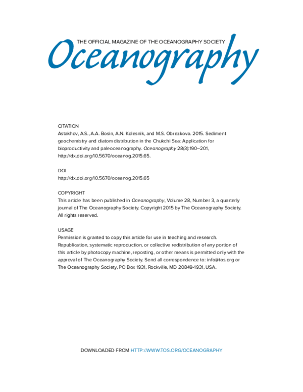 (PDF) Sediment Geochemistry and Diatom Distribution in the Chukchi Sea: Application for ...